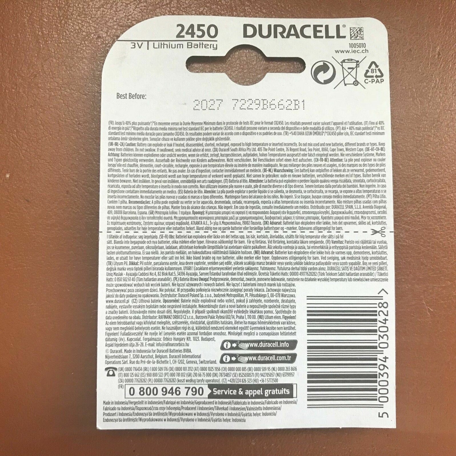 2 off Duracell CR2450 3V Lithium Coin Cell Battery 2450 DL2450 K2450L 2 ...